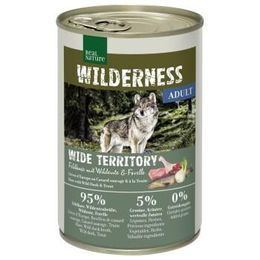 REAL NATURE WILDERNESS Nassfutter Hund, Adult, Wide Territory, Feldhase mit Wildente und Forelle 24x400 g