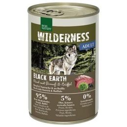 REAL NATURE WILDERNESS Nassfutter Hund, Adult, Black Earth, Rind mit Strau&szlig; und B&uuml;ffel 12x400 g