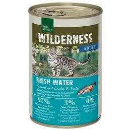 REAL NATURE WILDERNESS Nassfutter Katze, Adult Fresh Water, Hering mit Lachs und Ente 12x400 g