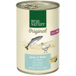 REAL NATURE Original Nassfutter Katze, Adult, Lachs und Huhn mit Distel&ouml;l 12x400 g