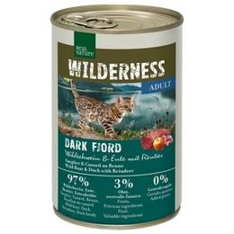 REAL NATURE WILDERNESS Nassfutter Katze, Adult Dark Fjord, Wildschwein mit Ente und Rentier 12x400 g