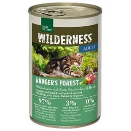 REAL NATURE WILDERNESS Nassfutter Katze, Adult Ranger's Forest, Wildschwein mit Ente, Kaninchen und Hirsch 24x400 g