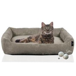 Rohrschneider &reg; Katzenbett waschbar mit Gratis-Beigabe, robuster Breit-Cordstoff taupe