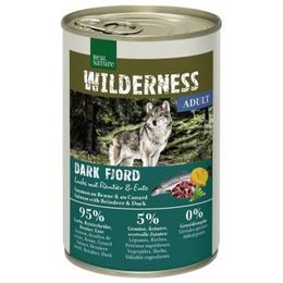 REAL NATURE WILDERNESS Nassfutter Hund, Adult, Dark Fjord, Lachs mit Rentier und Ente 12x400 g