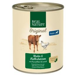 REAL NATURE Nassfutter Hund Adult Kalbsherzen und Huhn 24x800 g