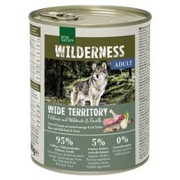 REAL NATURE WILDERNESS Nassfutter Hund, Adult, Wide Territory, Feldhase mit Wildente und Forelle 12x800 g