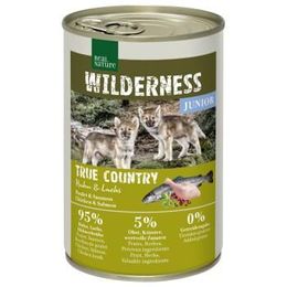 REAL NATURE WILDERNESS Nassfutter Hund, Junior, True Country Hund und Lachs 24x400 g