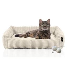 Rohrschneider &reg; Katzenbett waschbar mit Gratis-Beigabe, robuster Breit-Cordstoff beige