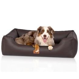 Knuffelwuff orthop&auml;disches Hundebett aus Kunstleder Lovelock braun M-L