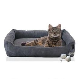 Rohrschneider &reg; Katzenbett waschbar mit Gratis-Beigabe, robuster Fein-Cordstoff anthrazit