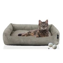 Rohrschneider &reg; Katzenbett waschbar mit Gratis-Beigabe, robuster Fein-Cordstoff taupe
