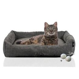 Rohrschneider &reg; Katzenbett waschbar mit Gratis-Beigabe, robuster Breit-Cordstoff grau