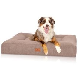 Knuffelwuff orthop&auml;disches Hundebett aus Velours mit Handwebcharakter Sofia beige XL