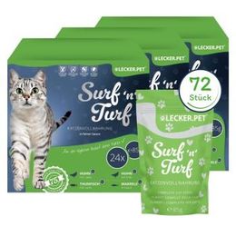 LYRA PET Lecker.Pet Surf'n'Turf Pouches Katzenfutter in feiner Sauce Nassfutter 4er Mix Multipack