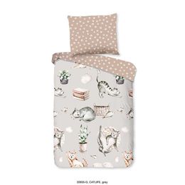 Good Morning Bettw&auml;sche-Set "Catlife" in Beige - 46% | Gr&ouml;&szlig;e 140x220 cm | Baby-bettwaesche