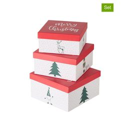 Boltze 3er-Set: Geschenkboxen "Chrissy" in Wei&szlig;/ Rot/ Gr&uuml;n - 43% | Aufbewahren-servieren