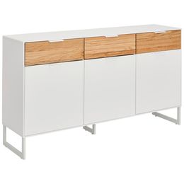 Mid.you Sideboard, Wei&szlig;, Eiche, Metall, Eiche, massiv, 3 F&auml;cher, 3 Schublade(n) Schubladen, 152x85x40 cm, Holzm&ouml;bel, Kleinm&ouml;bel Holz, Holzkommoden, Sideboards Holz
