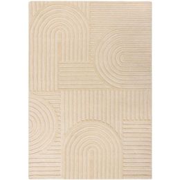 FLAIR RUGS Wollteppich &raquo;Zen Garden, modern & mit Linien&laquo; 10 mm H&ouml;he 100% Wolle, Hoch-Tief-Effekt, auch als L&auml;ufer und in Rund erh&auml;ltlich beige Wolle