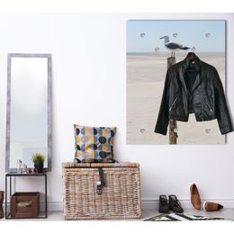 queence Garderobenpaneel &raquo;Wandgarderobe mit Motiv Foto einer M&ouml;we am Meer inkl. Edelstahlhaken&laquo; 1 Stk. tlg. HD Premium Druck auf Acrylglas Acrylglas, 