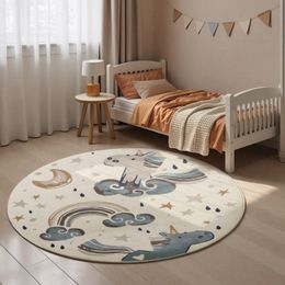 Hanse Home Kinderteppich &raquo;Einhorn&laquo; rund 10 mm H&ouml;he Pflegeleicht, Weich, Kinderzimmer, Spielteppich, Spielunterlage Polypropylen