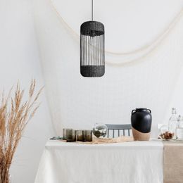 Paco Home Pendelleuchte &raquo;PUSTA&laquo; E27 Rattan Esszimmer Lampe Pendelleuchte Boho Zylinder Rustikal E27 schwarz