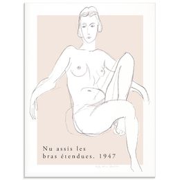 Artland Glasbild &raquo;Nu assis les bras &eacute;tendues 1947&laquo; Bilder von Frauen 1 Stk. tlg. in verschiedenen Gr&ouml;&szlig;en Glas