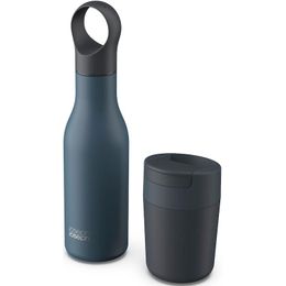Joseph Joseph Trinkflasche &raquo;Refill Reuse Repeat&laquo; 2-teilig: Set aus Reisebecher und Flasche blau Edelstahl
