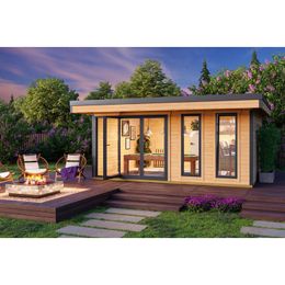 Lasita Maja Gartenhaus &raquo;DOMEO 8 NATUR/ANTHRAZIT&laquo; Fundamentmass 5000 x 4000, Naturbelassen beige Holzwerkstoff