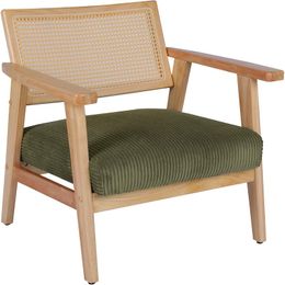 Home Affaire Loungesessel &raquo;VILLAINE&laquo; Einzelsessel, Rattan-Sessel mit Wiener Geflecht, Cord, Webstoff gr&uuml;n rubber wood frame, plywood, foam, fabric, 