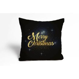 queence Dekokissen &raquo;Sternenhimmel&laquo; Kissenh&uuml;lle,Merry Christmas,Schwarz,Weihnachtsmotiv,Festlich gold Polyester