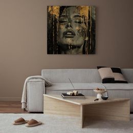 queence Acrylglasbild &raquo;Goldenes Gesicht&laquo; Abstrakt Abstrakte Bilder von Frauen Formen Gem&auml;lde Kunst Person 1 Stk. tlg. HD Premium Kunstdruck in 