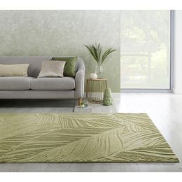 FLAIR RUGS Wollteppich &raquo;LINO LEAF&laquo; rechteckig 10 mm H&ouml;he Hoch-Tief Effekt gr&uuml;n Wolle