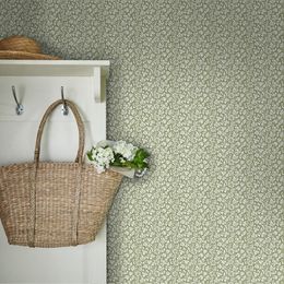 Laura Ashley Vliestapete &raquo;Sweet Alyssum&laquo; gebl&uuml;mt glatt 10mx52cm (ca. 5m2) gr&uuml;n Vlies