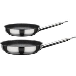 GSW Pfannen-Set &raquo;Le Chef PROFILE&laquo; Edelstahl 18/8 Set, je 1 Bratpfanne &Oslash; 24/28 cm, H: 6 cm, 2 Stk. tlg. Induktion silber