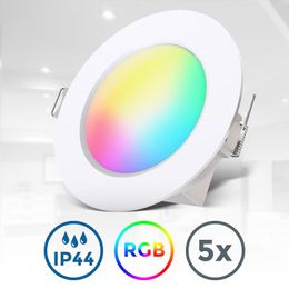 B.K.LICHT LED Einbauleuchte &raquo;5er Set Bad Einbaustrahler, IP44, RGB Einbauspots, mit Fernbedienung&laquo; LED-Modul 5 Stk. Warmwei&szlig; Buntes RGB Licht, 450Lm, 4,8W, Wei&szlig;