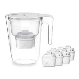 Philips Wasserfilter &raquo; Wasserfilter-Kanne 2,6L wei&szlig; inkl. 6 Filterkartuschen&laquo; Set, 7 Stk. tlg. Reduziert den TDS Wert Kunststoff