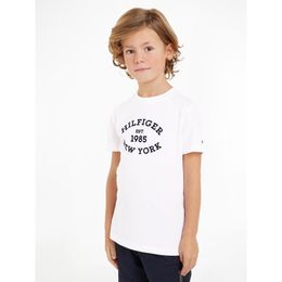 Tommy Hilfiger Jungen Kurzarmshirt &raquo;MONOTYPE FLOCK REGULAR TEE SS&laquo; Kinder bis 16 Jahre mit Logoschriftzug wei&szlig; 8 (128)