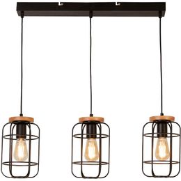 Searchlight H&auml;ngeleuchte &raquo;Vision 3Lt Bar Pendant - Matt Black Metal & Wood&laquo; E27 1 Stk. schwarz