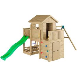 Fungoo Spielturm &raquo;Multifort, mit Haus, Veranda, Rutsche und Schaukel&laquo; Made in Europe, FSC - sch&uuml;tzt Wald beige Holz