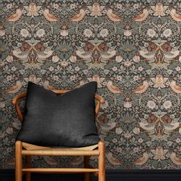 WILLIAM MORRIS AT HOME Vliestapete &raquo;Strawberry Thief&laquo; Retro texturiert Design Tapeten grau Vlies