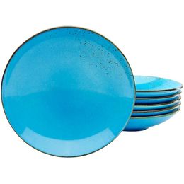 Creatable Suppenteller &raquo;Essteller NATURE COLLECTION&laquo; Teller Set f&uuml;r 6 Personen, &Oslash; 22 cm, Steinzeug, tiefe Teller blau Steinzeug
