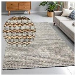 Wollteppich OTTO HOME "Leevy, Wolle und Jute, handgewebt, Handweb Teppiche" Gr. 6, grau, B:200cm H:25mm L:300cm, Jute, Wolle, Teppiche, sch&ouml;ne Streifenoptik, Wohnzimmer, Schlafzimmer, Esszimmer