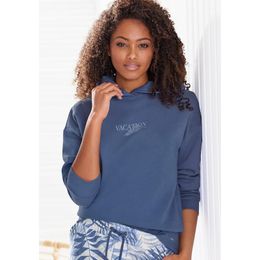 Lascana Damen Lascana Hoodie, 1 Stk. Kapuzensweatshirt, Loungeshirt mit Frontprint, Loungewear blau 32/34