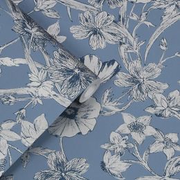 Laura Ashley Vliestapete &raquo;Summerhill Midnight Blue&laquo; floral texturiert 10mx52cm blau Vlies