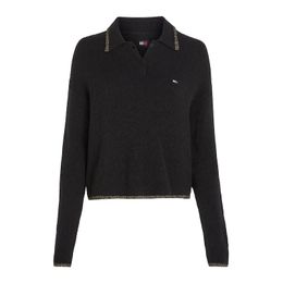 Tommy Jeans Damen Strickpullover &raquo;TJW GLITTER POLO SWEATER&laquo; mit Glitzer schwarz L (40)