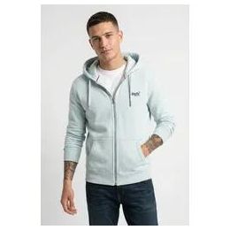 Kapuzensweatjacke Superdry "ESSENTIAL LOGO ZIP HOODIE HB", Herren, Gr. XL, icy blau marl, angeraute Sweatware, Obermaterial: 100% Seide, meliert, slim fit normal, ohne Ausschnitt, Rippb&uuml;ndchen, Sweatjacken, Baumwollmischung, slim fit