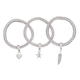 Lascana Damen Lascana Armband Set elastisch, Armb&auml;nder mit Anh&auml;nger, Herz, Stern, Feder, Armketten Set silber