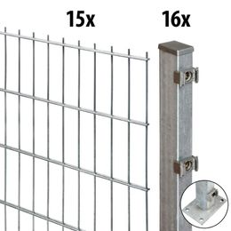 GARDEN 'N' MORE Doppelstabmattenzaun &raquo;Excellent&laquo; 15 Elemente f&uuml;r 30 m, LxH: 200 x 123 cm, mit 16 Pfosten grau Kunststoff, Stahl