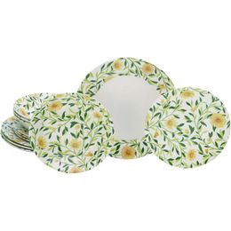 Creatable Teller-Set &raquo;Amarilla, Tellerset 12-tlg&laquo; Blumendekor, Bl&auml;ttermotiv gelb Steingut