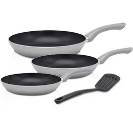 Kr&uuml;ger Pfannen-Set &raquo;Aluminium Pfannenset London, 4 tlg.&laquo; Aluminium Set, je 1 Bratpfanne &Oslash; 20 /24 / 28 cm, 1 Pfannenwender, 4 Stk. tlg. f&uuml;r Induktions-